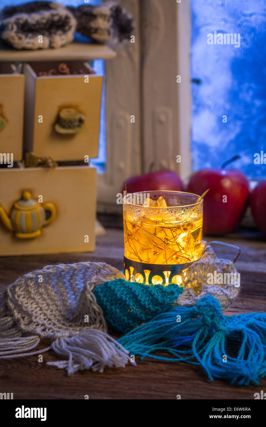 Warming tea in the winter evening Stock Photo - Alamy