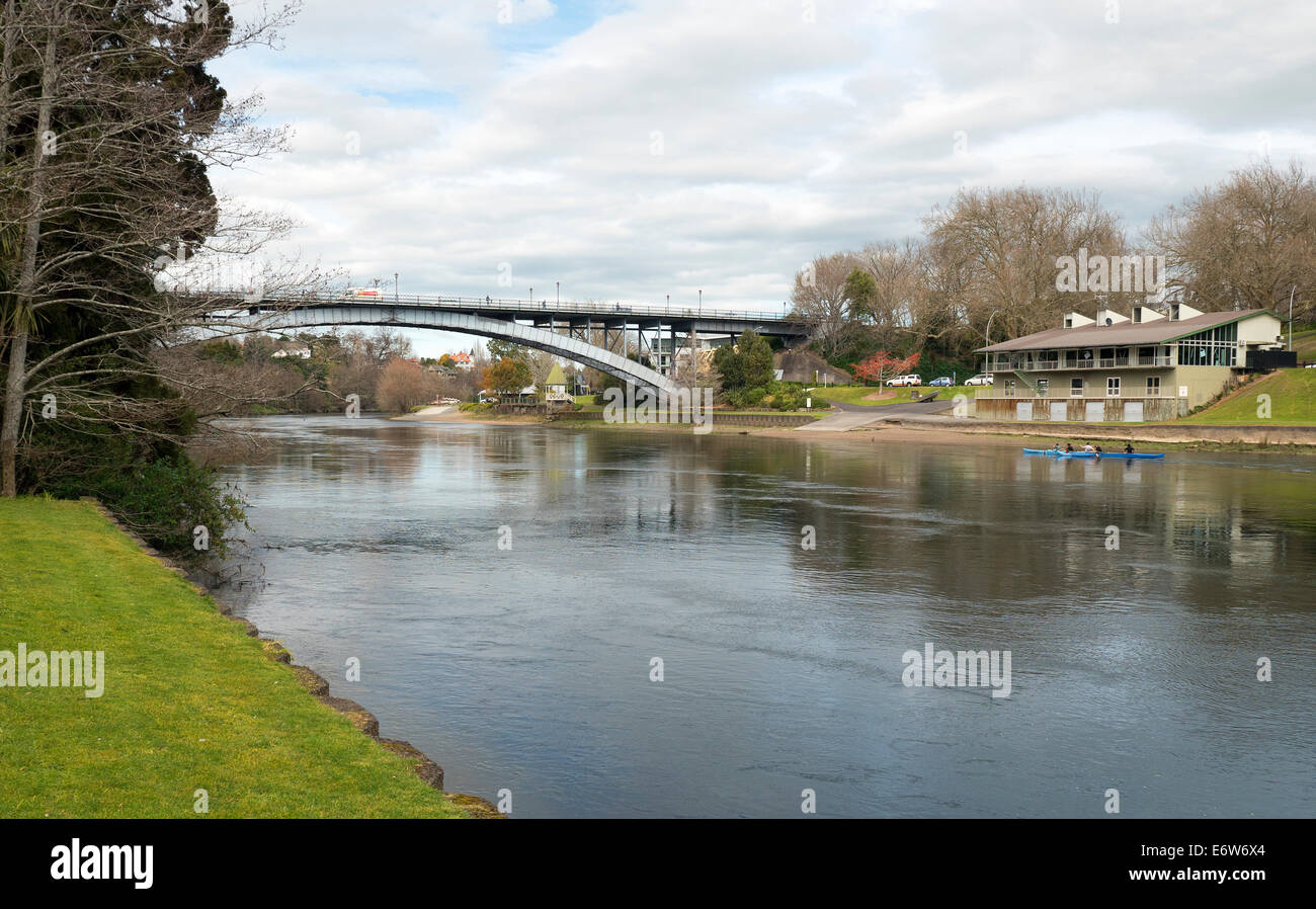 Riverside view of Waikato River running through the city of Hamilton ...