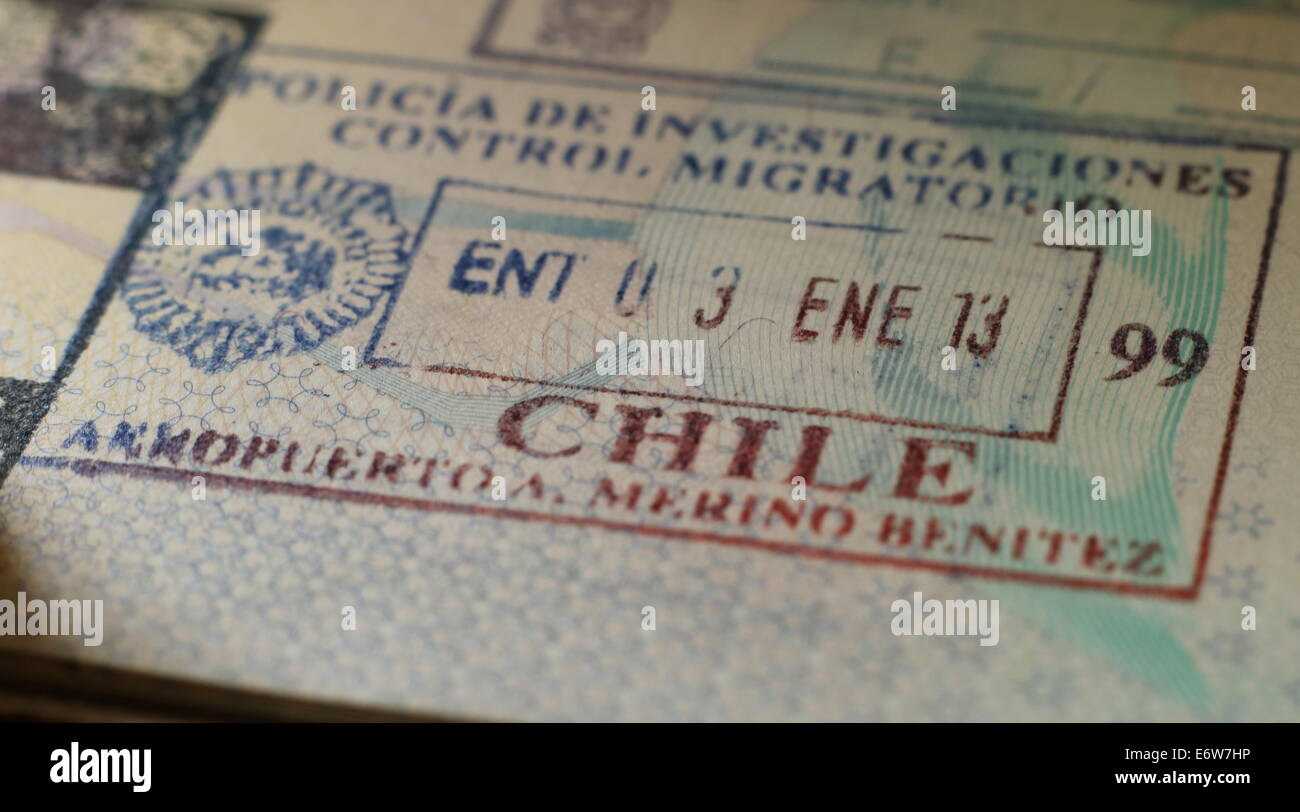 Chile Immigration Stamp in Passport Stock Photo - Alamy