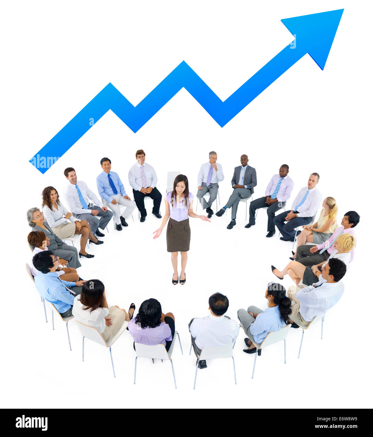 Business Woman Talking to Business People and Line Graph Above Stock ...