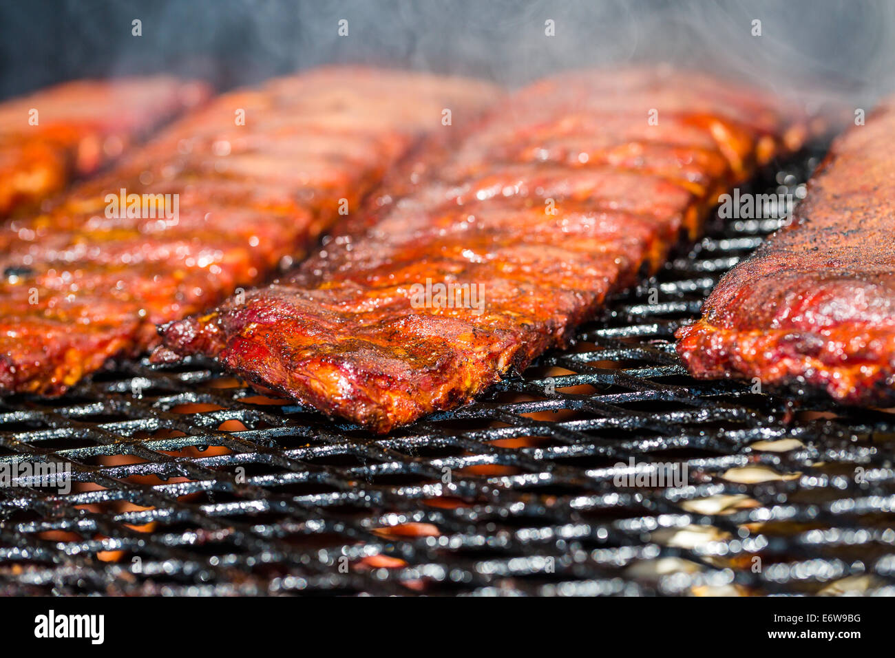 Baby back ribs prepared in smoker Stock Photo - Alamy