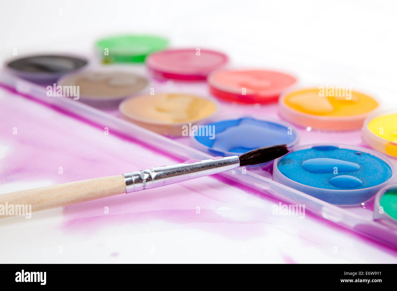 Watercolors - paint box on white background Stock Photo - Alamy