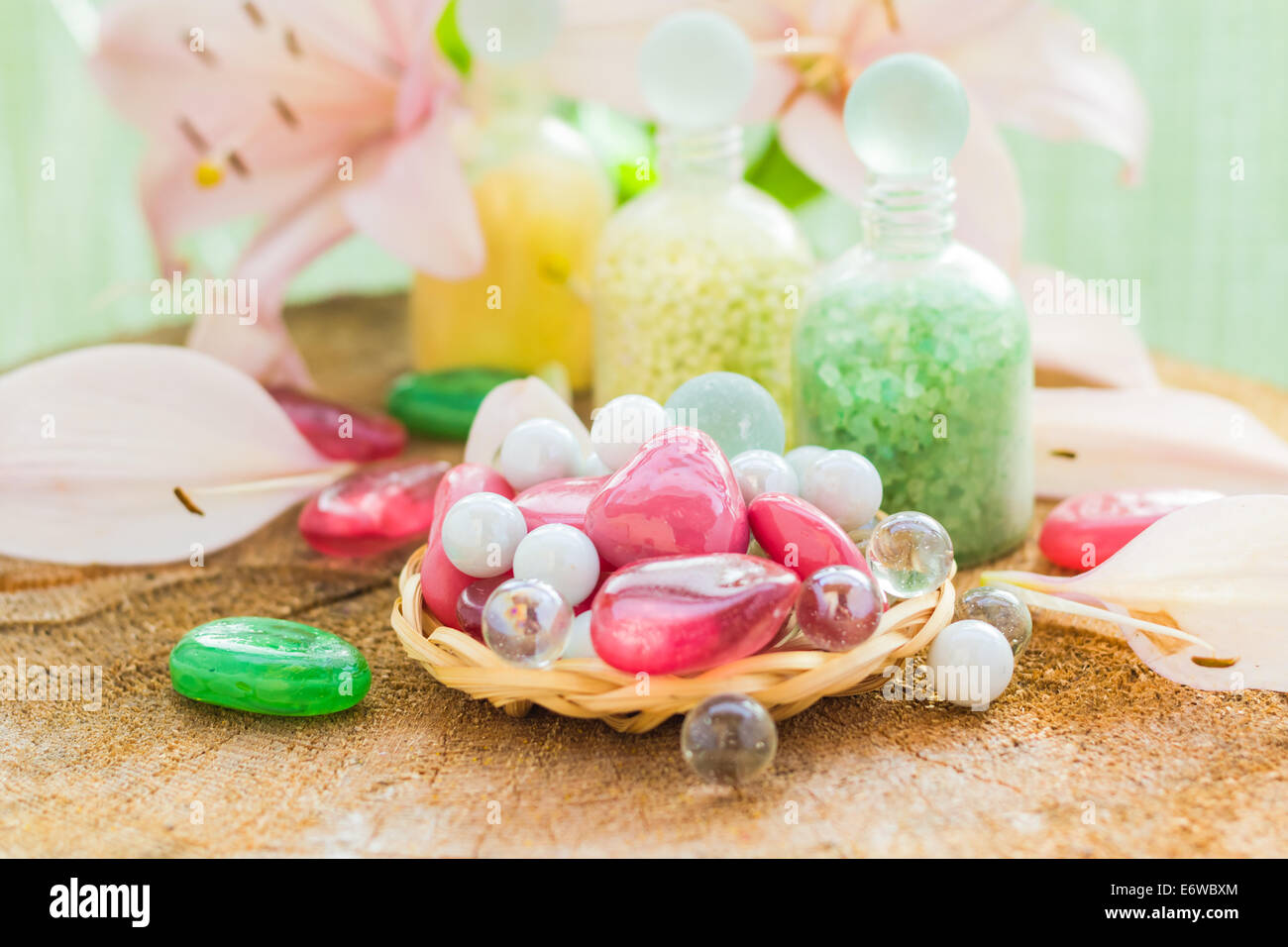 The composition of spa bathing salts and natural flavors Stock Photo ...