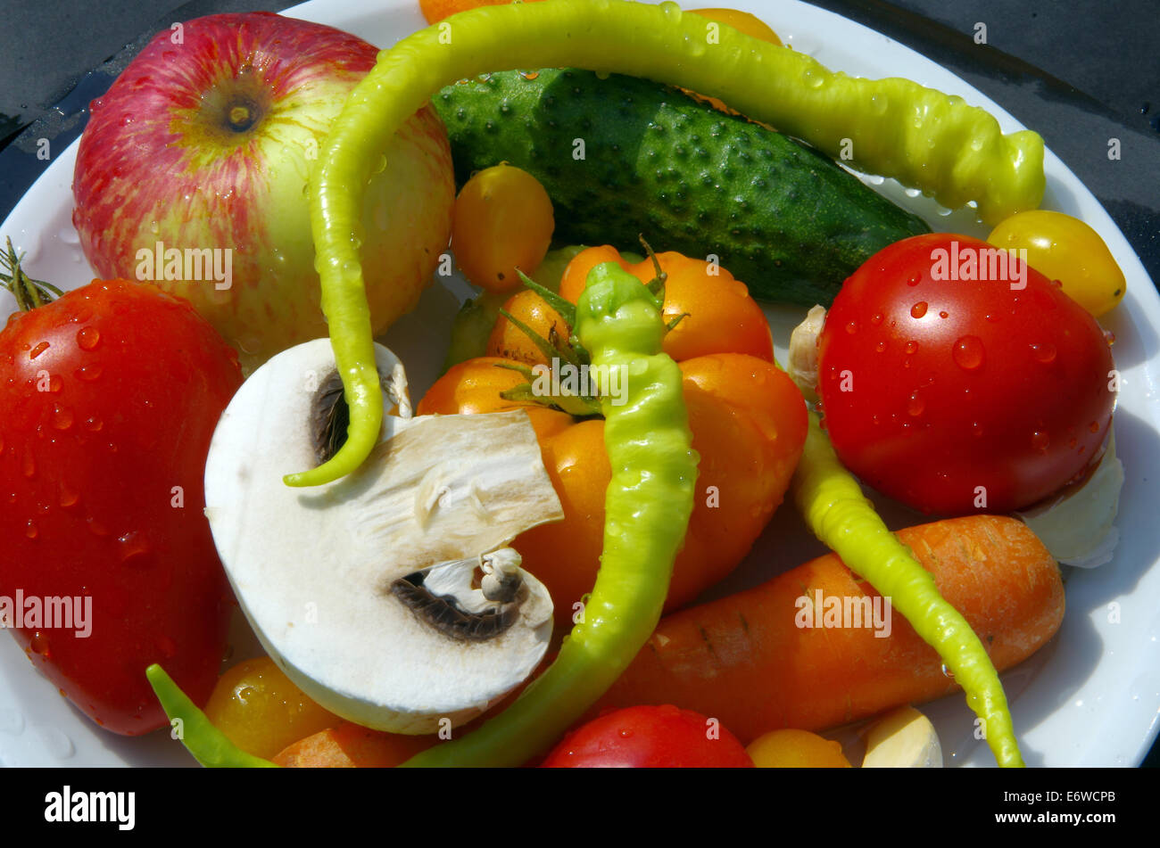 Fresh fruits and vegetables from a home garden.Close-up Stock Photo - Alamy