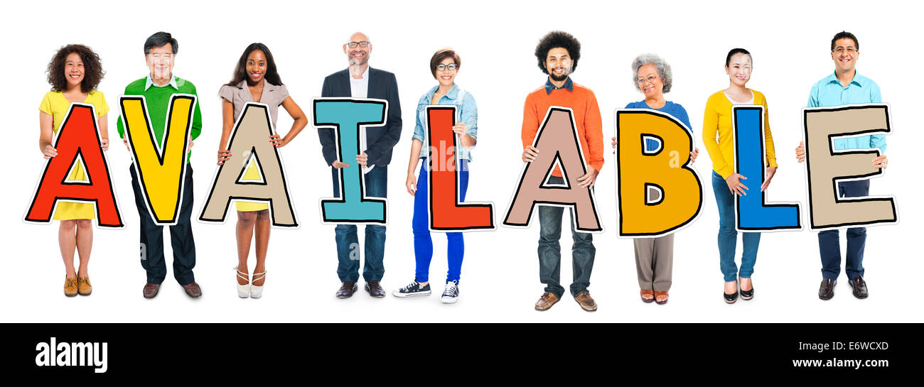 Group of People Standing Holding Available Letter Stock Photo - Alamy