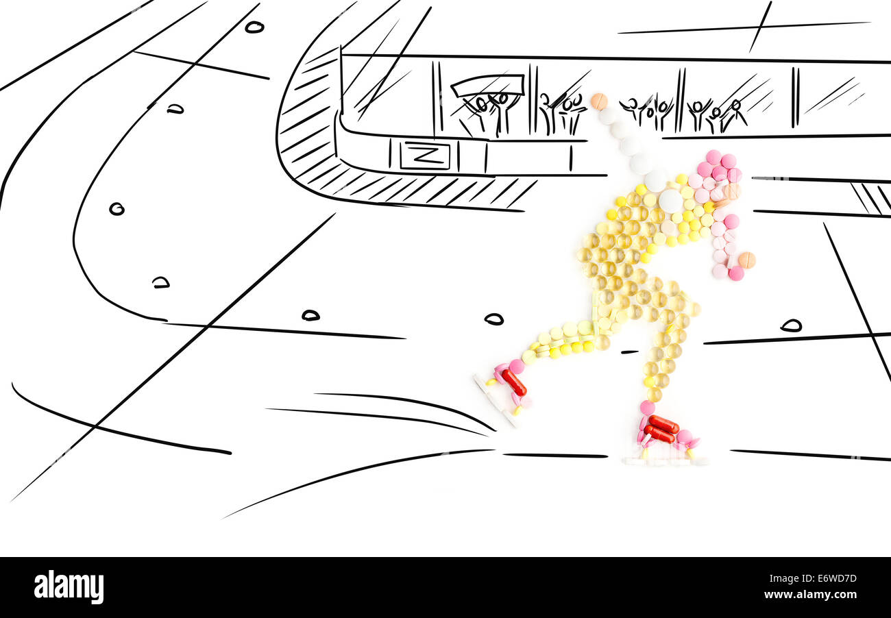 Doping drugs and pills in the shape of a speed ice skater during a ...