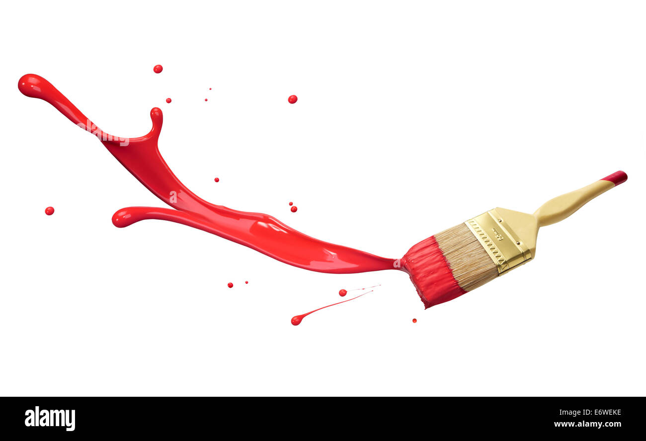 paintbrush with red paint splash isolated on white Stock Photo - Alamy