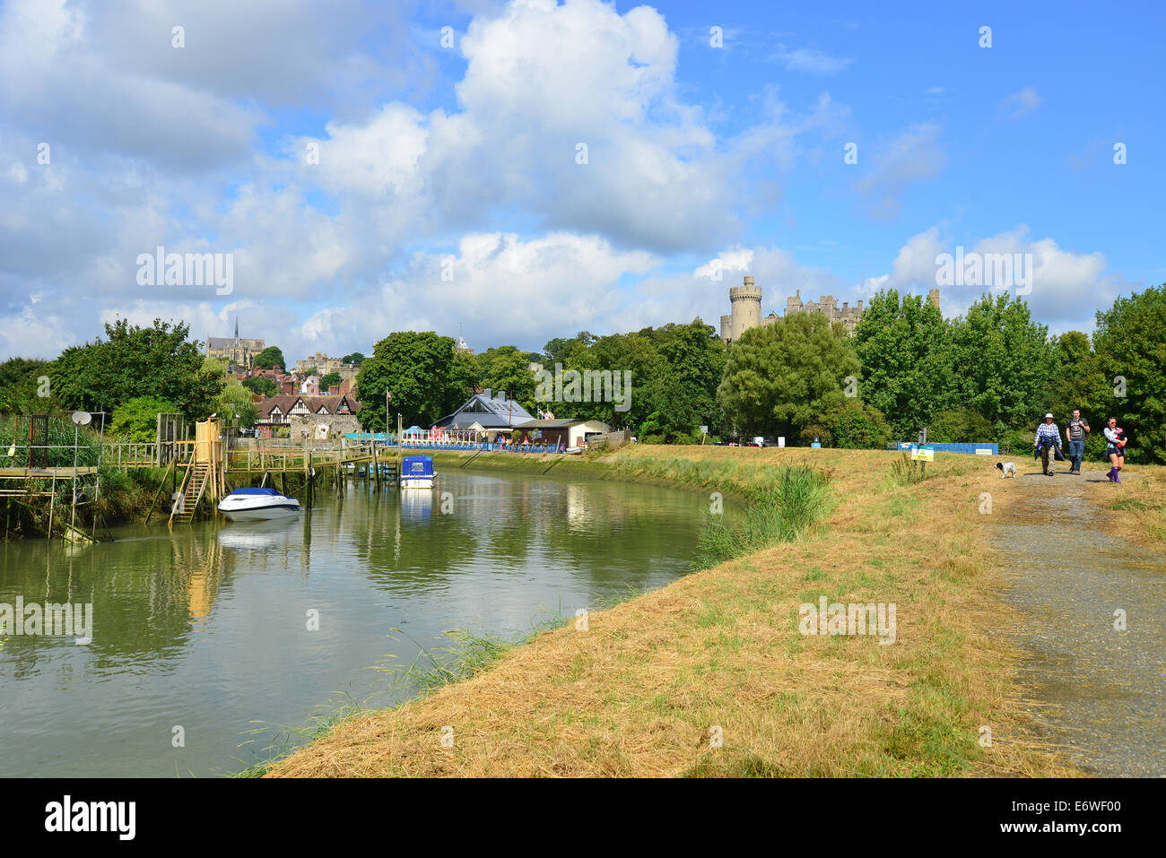 View of Arundel Castle and town from bank of River Arun, Arundel, West ...
