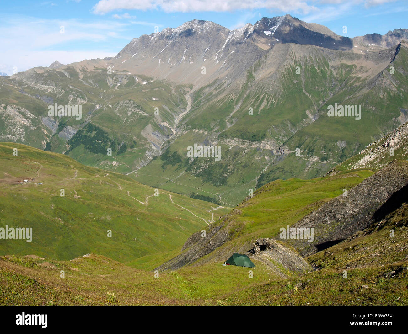 wild camping below Col des fours, Tour of Mont Blanc, Alps Stock Photo ...