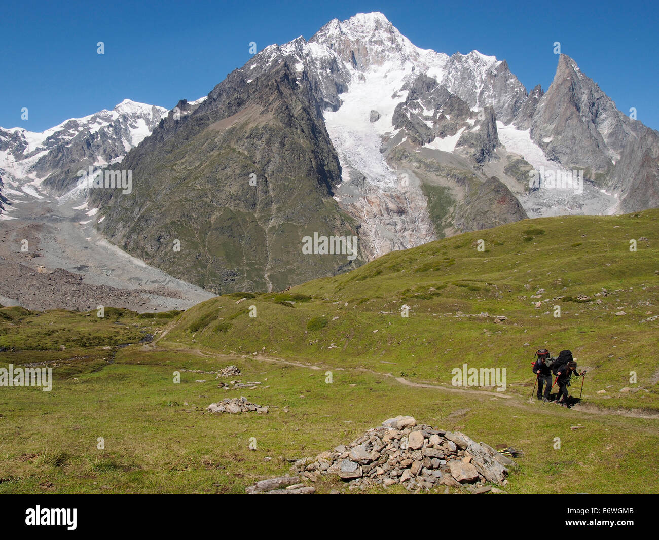 Tour of Mont Blanc, Val Veny, Italian Alps with Mont Blanc behind Stock ...