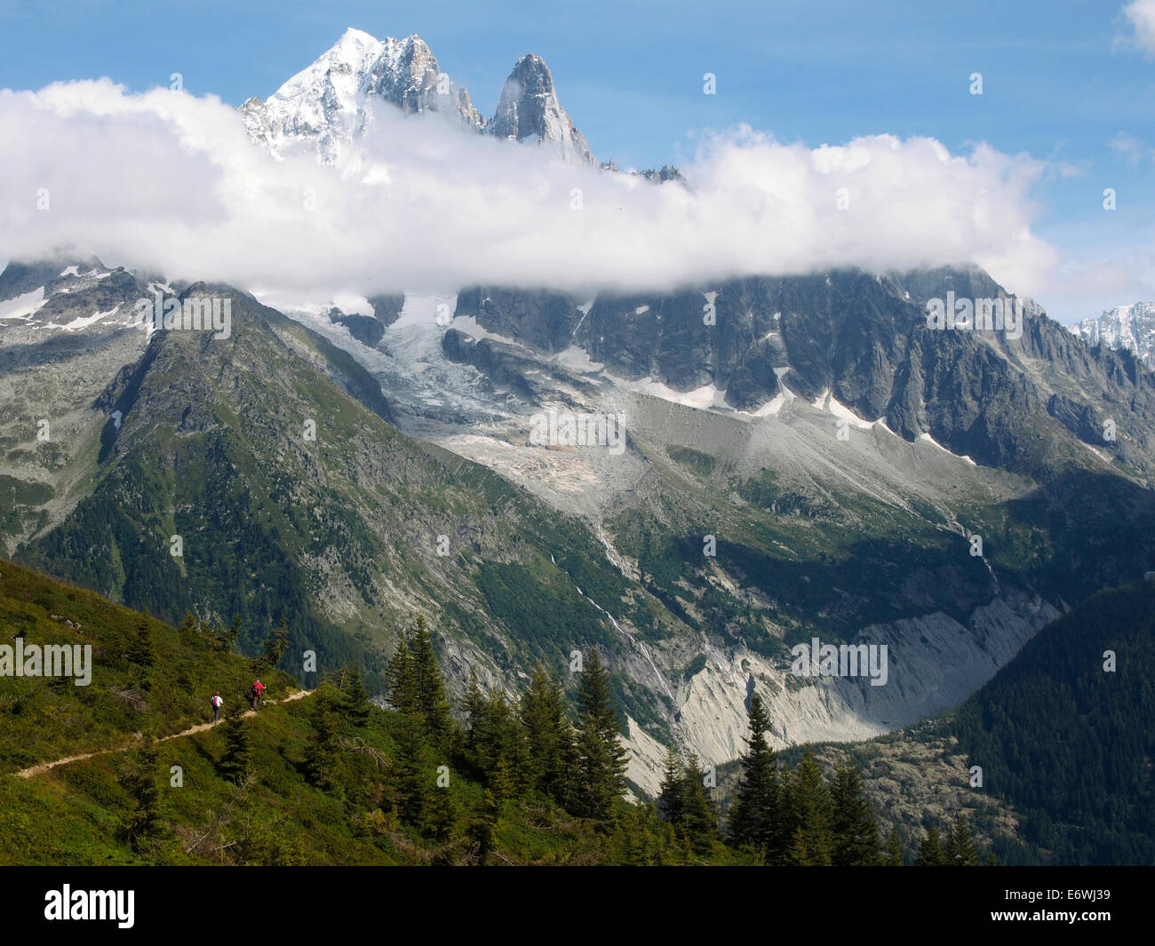 Aiguille verte, Le Dru from Le Charlanon, Chamonix, France Stock Photo ...