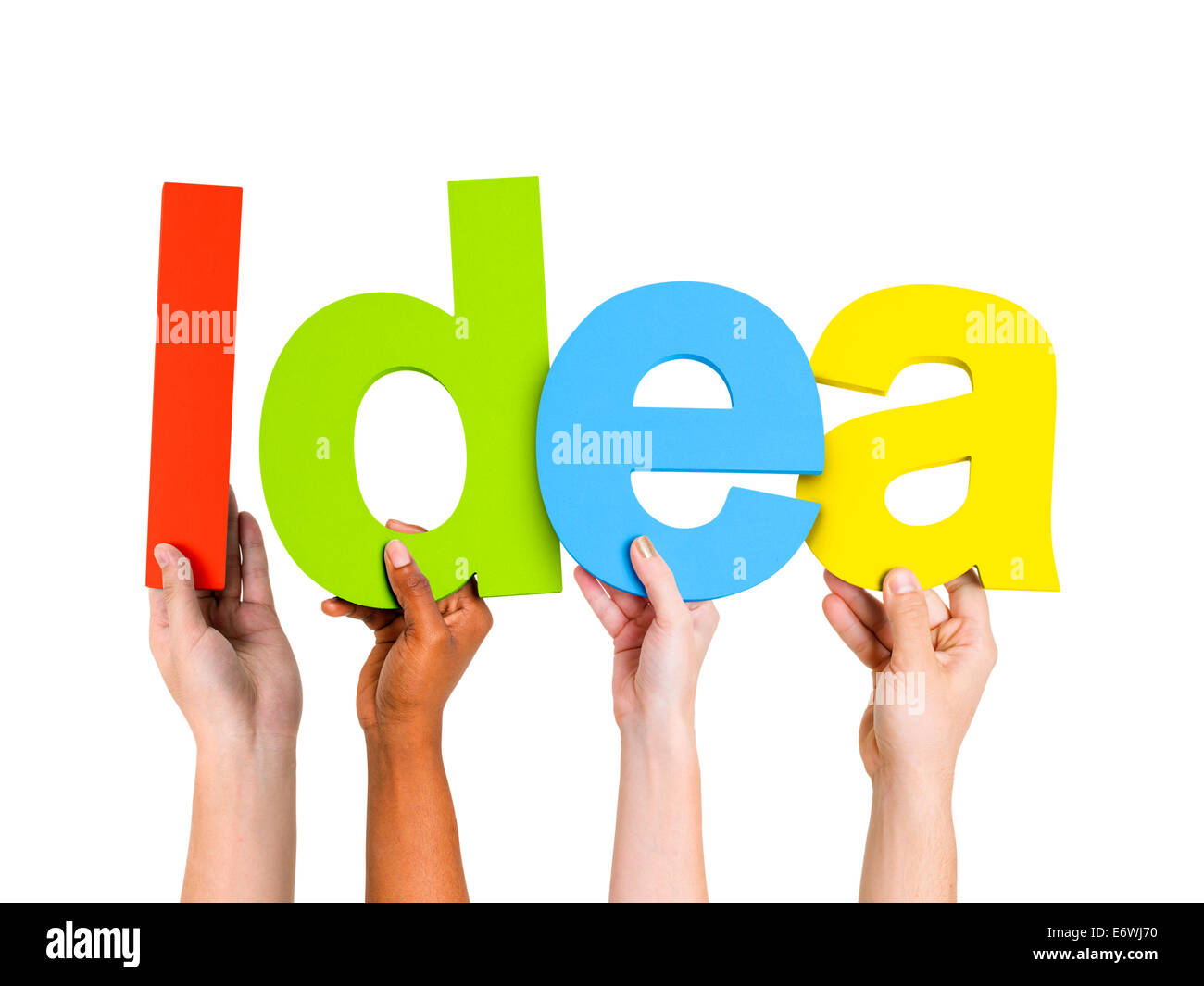 Multiethnic Group Of People Holding The Word Idea Stock Photo - Alamy