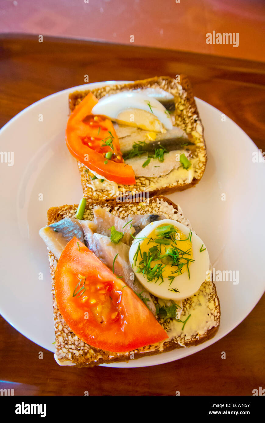 Traditional local herring rye bread sandwiches, Tallinn, Estonia ...
