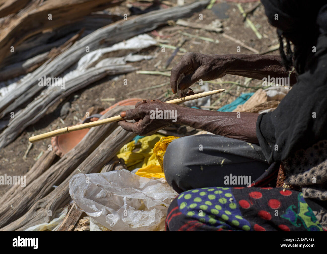 Woman Selling Stick To Make Curly Hair In Afar Tribe, Assayta, Ethiopia ...