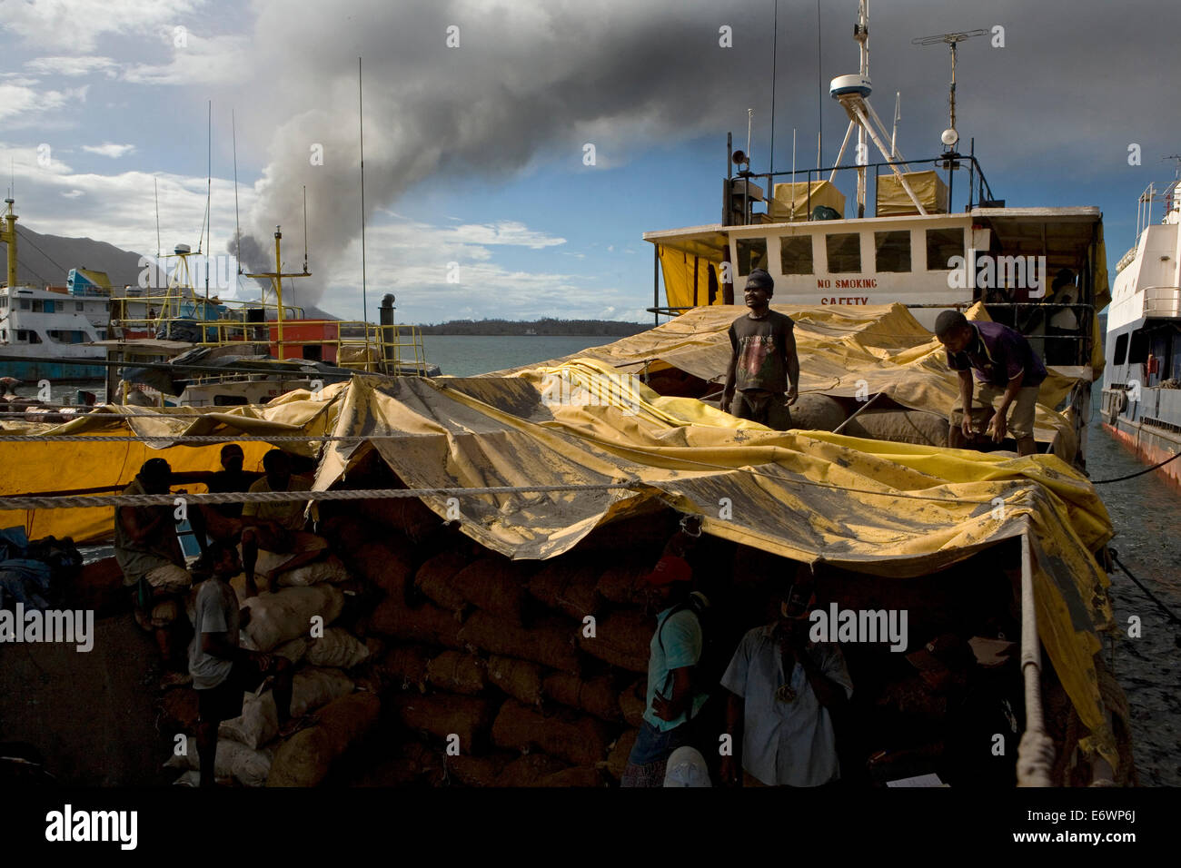 Rabaul harbour was an important place for container ships to unload and ...