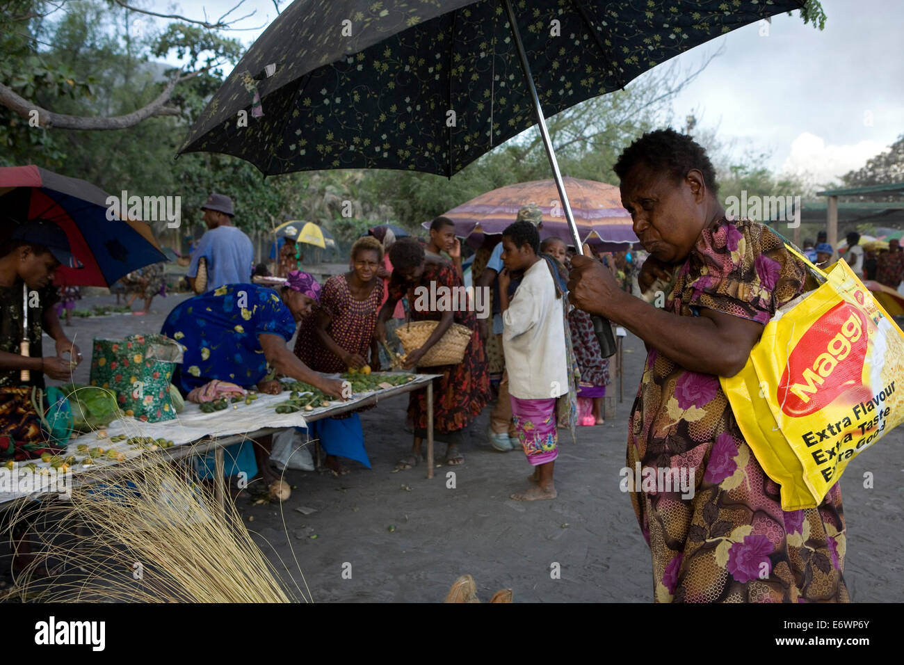 Volcanic dust at the market in Rabaul, Tavurvur Volcano, Rabaul, East ...
