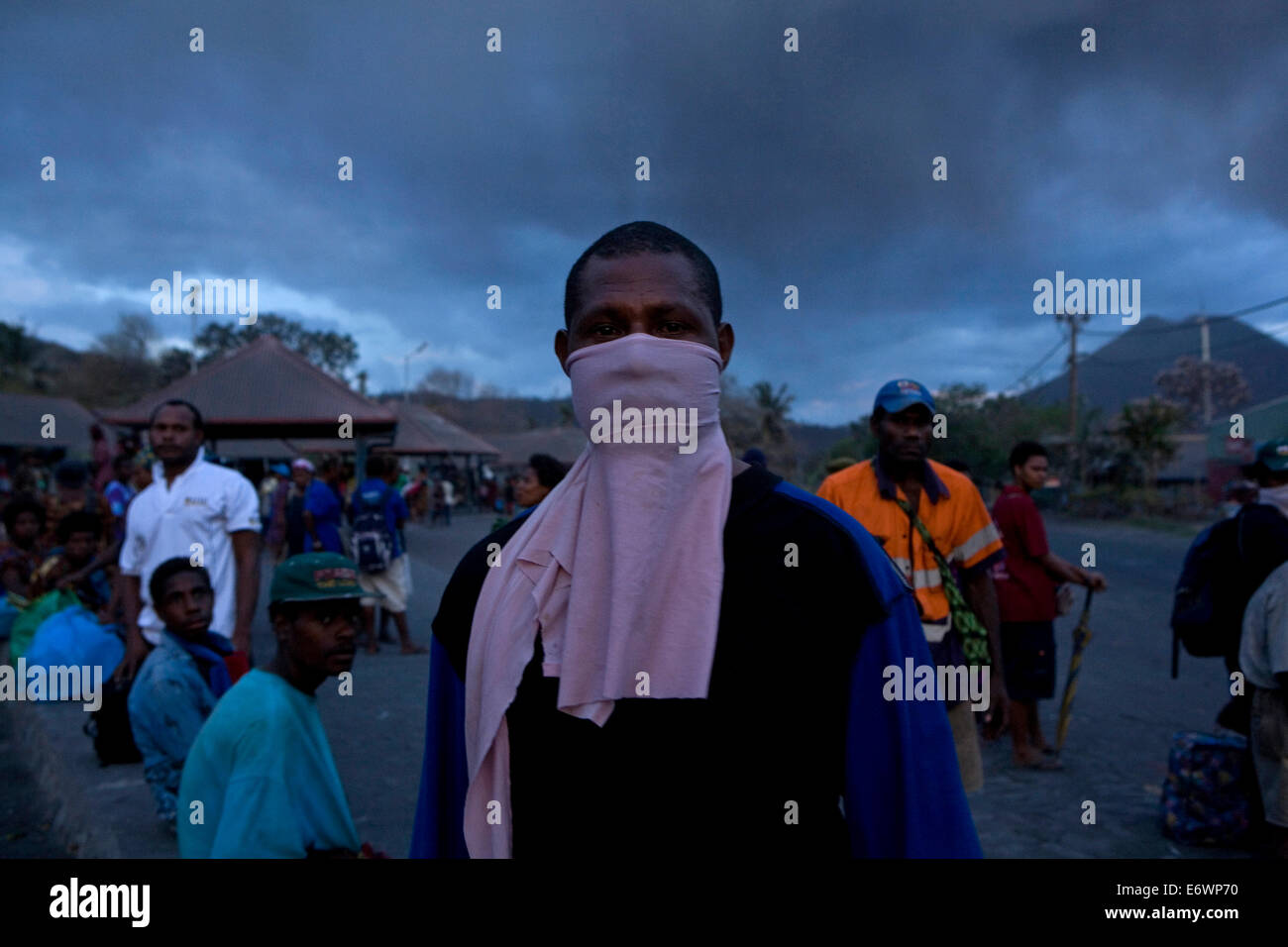 Man with dust mask, Market in Rabaul, Tavurvur Volcano, Rabaul, East ...