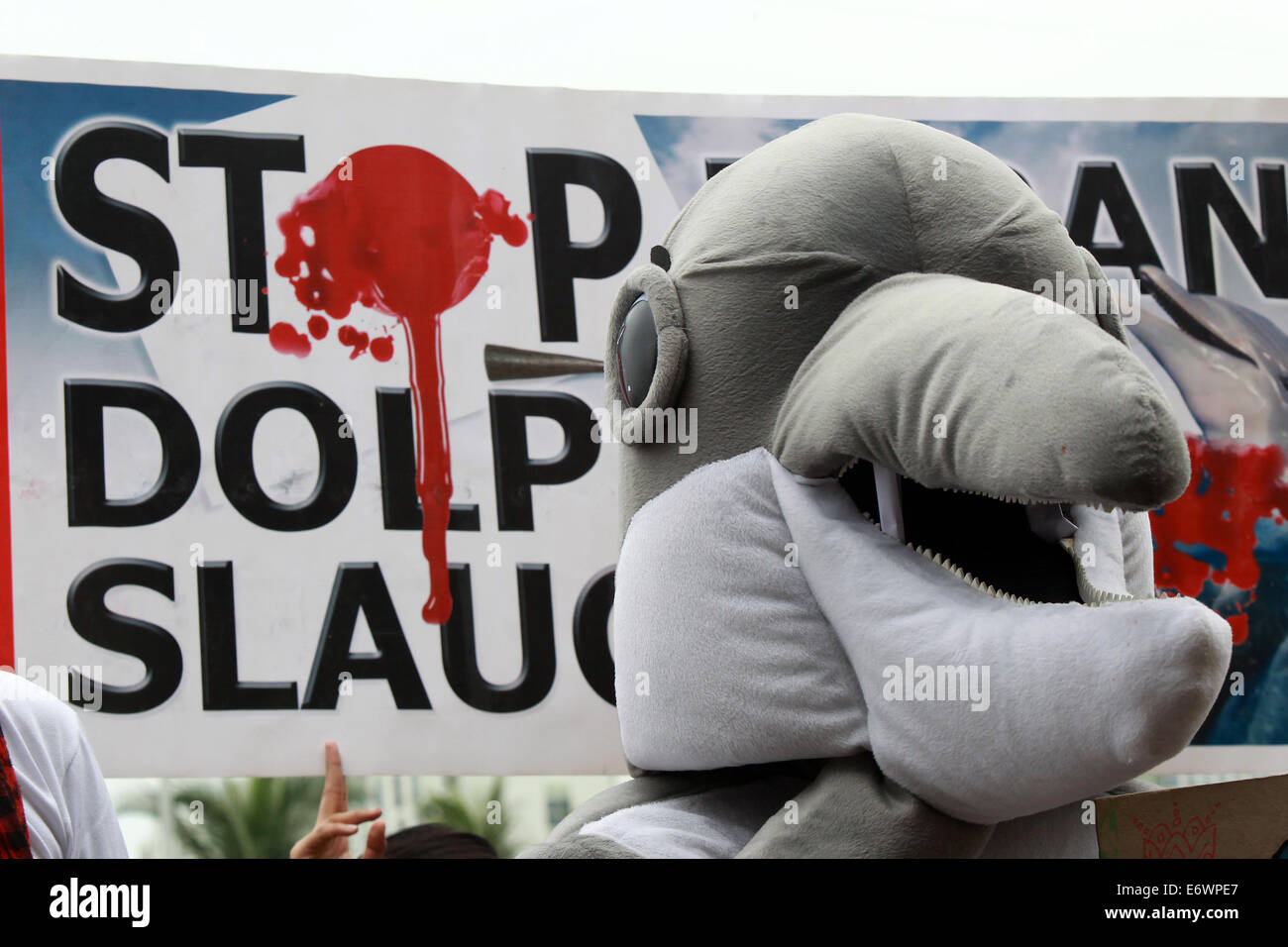 Pasay City, Philippines. 01st Sep, 2014. An activist in a dolphin ...