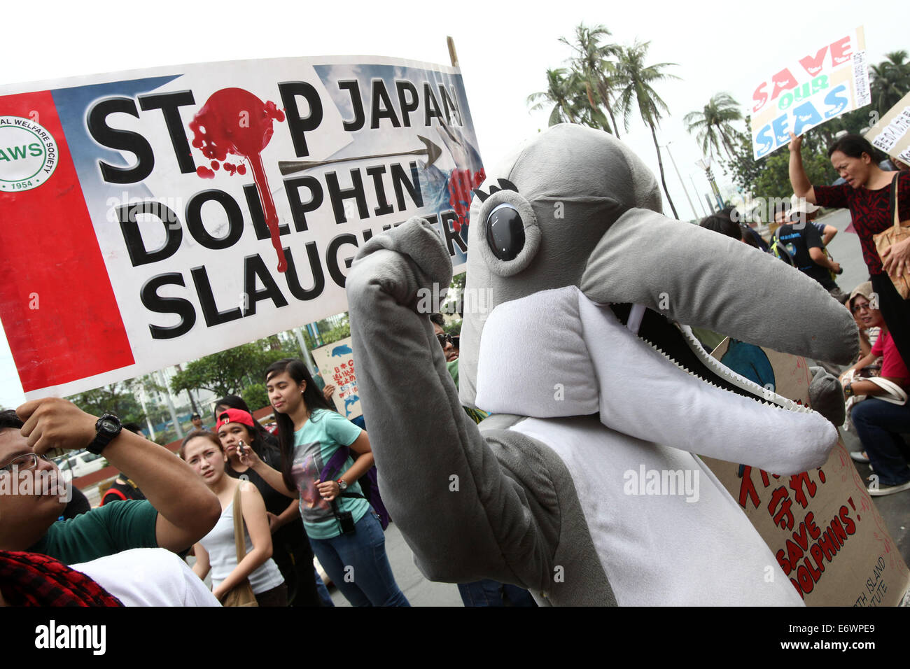 Pasay City, Philippines. 01st Sep, 2014. An activist in a dolphin ...