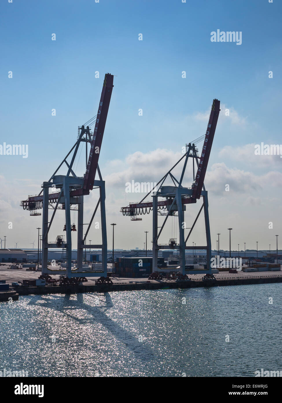 The container port at Dunkirk, taken against the light Stock Photo - Alamy