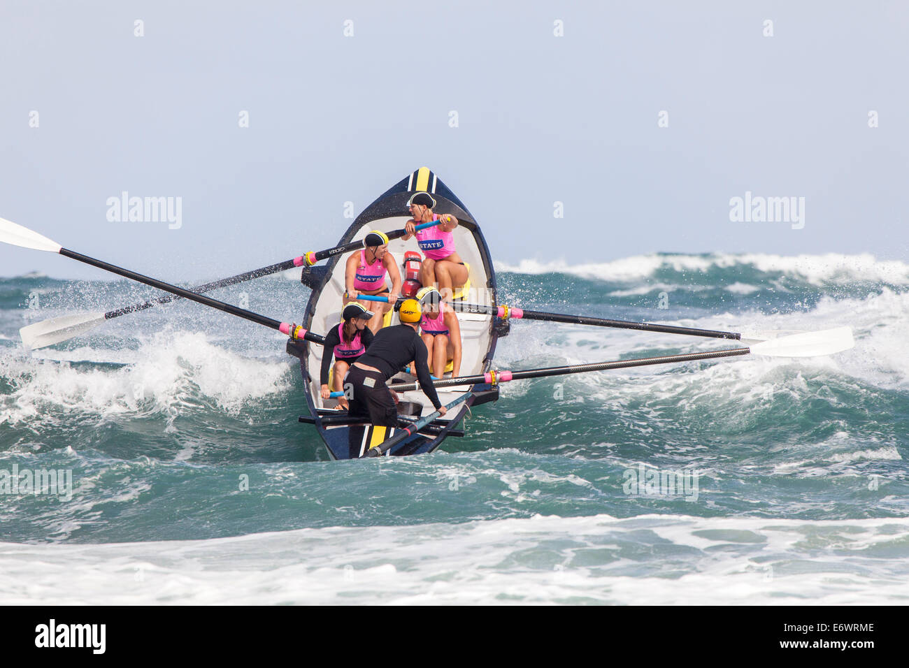 Surf boat competition, lifeguards competition, Day of the Giants, Piha ...