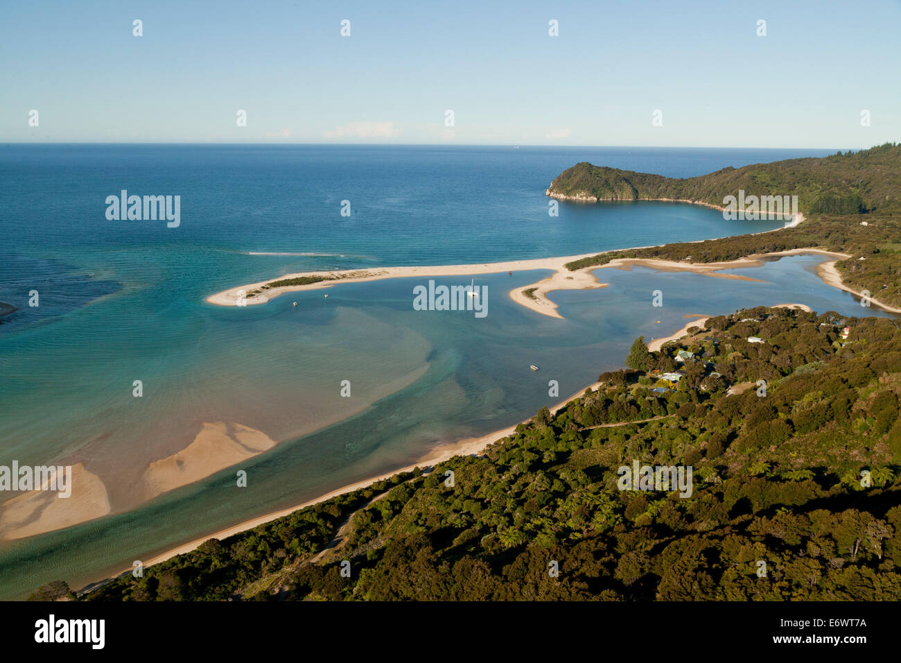 Aerial view of the Awaroa Inlet, Abel Tasman National Park, Tasman ...