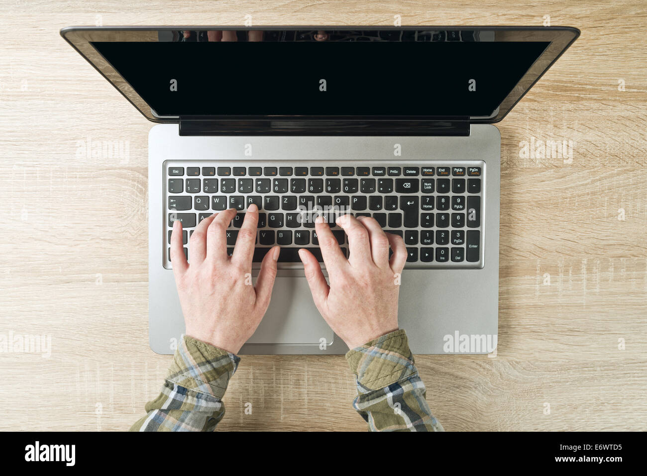 Female hands typing ultrabook laptop computer keyboard, top view ...