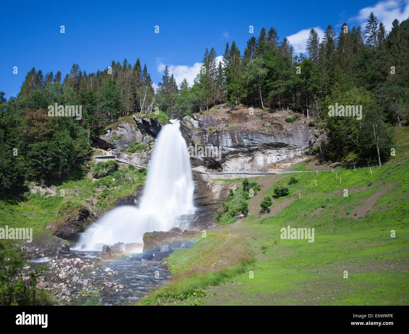 Norway, Hordaland county. Famous Steinsdalsfossen waterfall ...