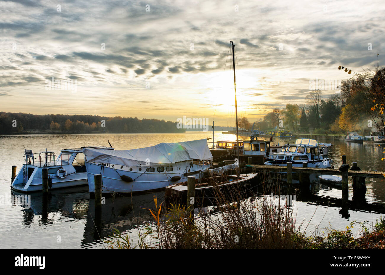 Port at Lake Jungfernsee, Havel, Potsdam, Land Brandenburg, Germany ...