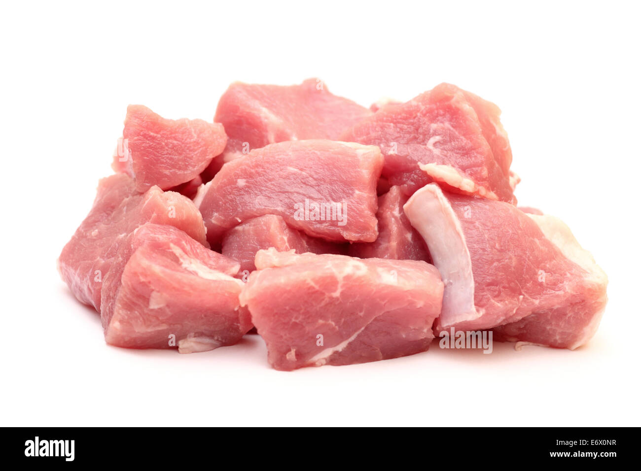 Pieces of fresh pork meat on white background. Closeup Stock Photo - Alamy