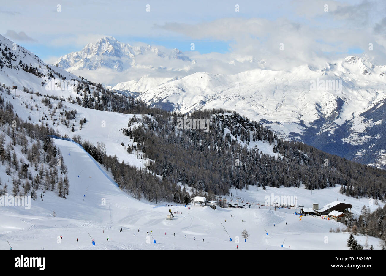 At Pila ski resort over Aosta with Mont Blanc Massif, Aosta Valley ...