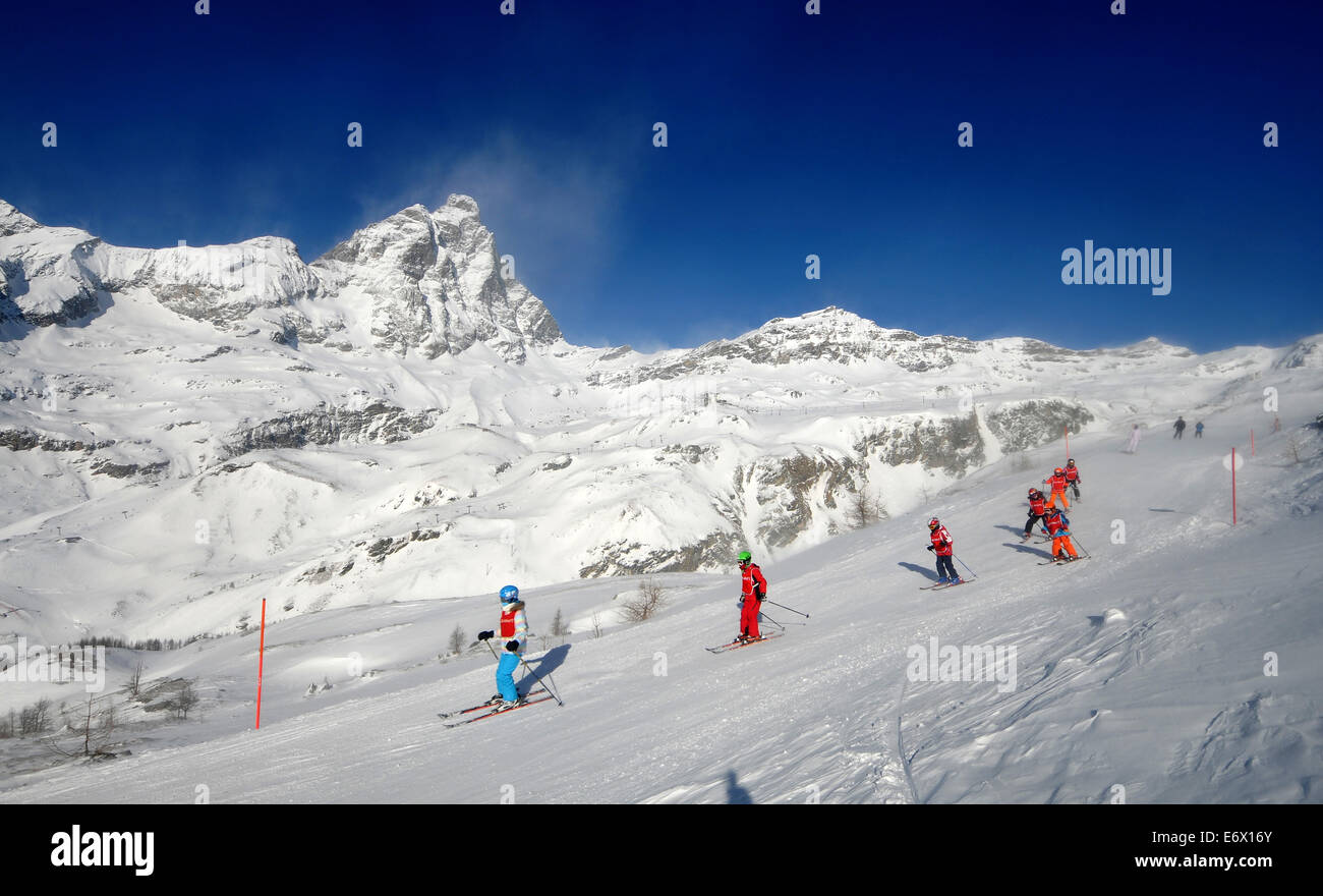 Ski resort Breuil-Cervinia with Matterhorn, Aosta Valley, Italy Stock ...