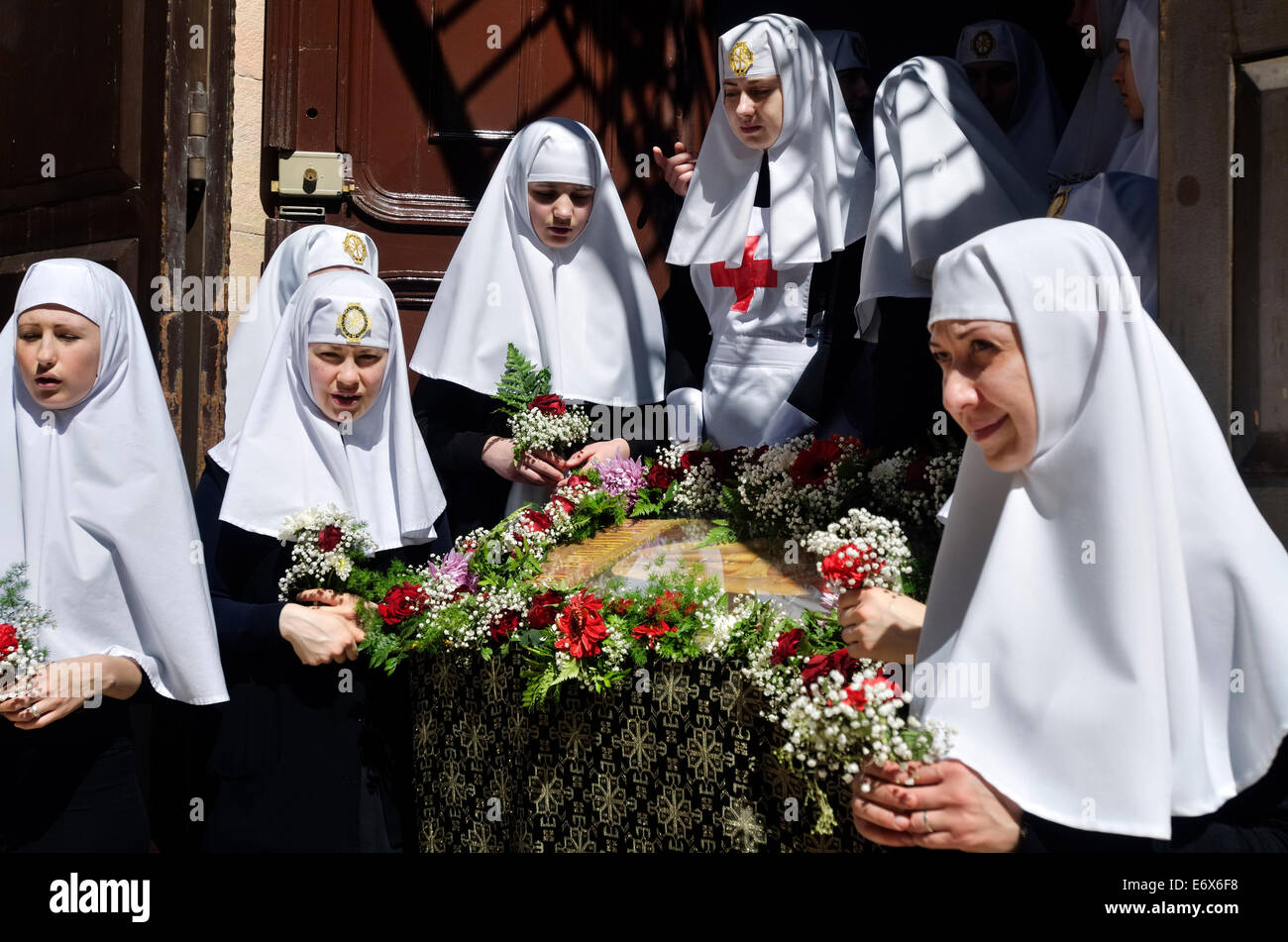 Portrait of Eastern Orthodox nuns during a Good Friday procession in ...
