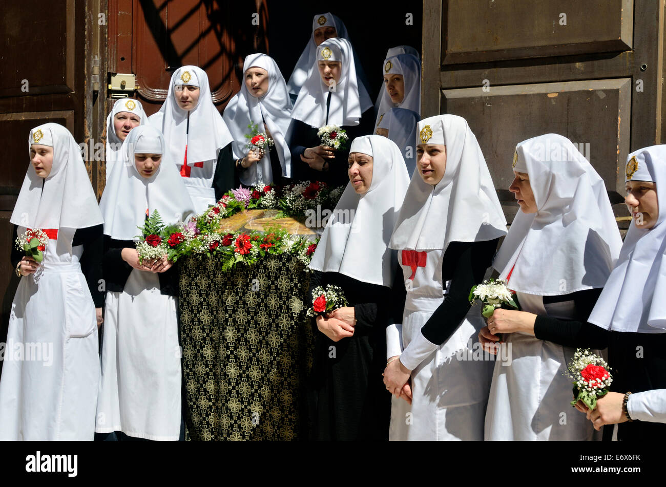 Portrait of Eastern Orthodox nuns during a Good Friday procession in ...