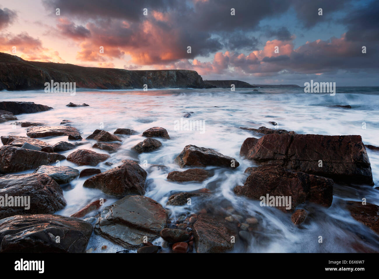 Sunrise above the rocky coast of the Crozon peninsula in north-west ...