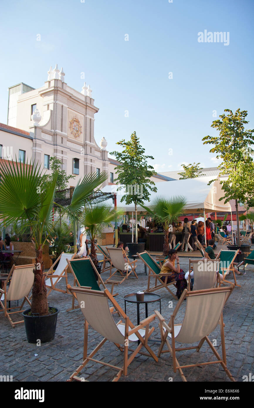 Terrace bar in Conde Duque cultural center courtyards Stock Photo - Alamy