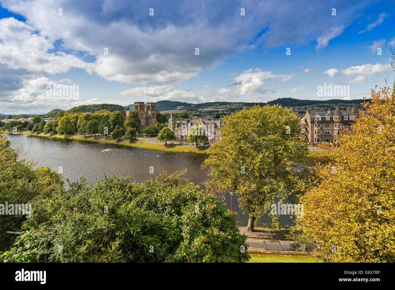 RIVER NESS IN CENTRAL INVERNESS SCOTLAND WITH TREE LINED BANKS AND THE ...
