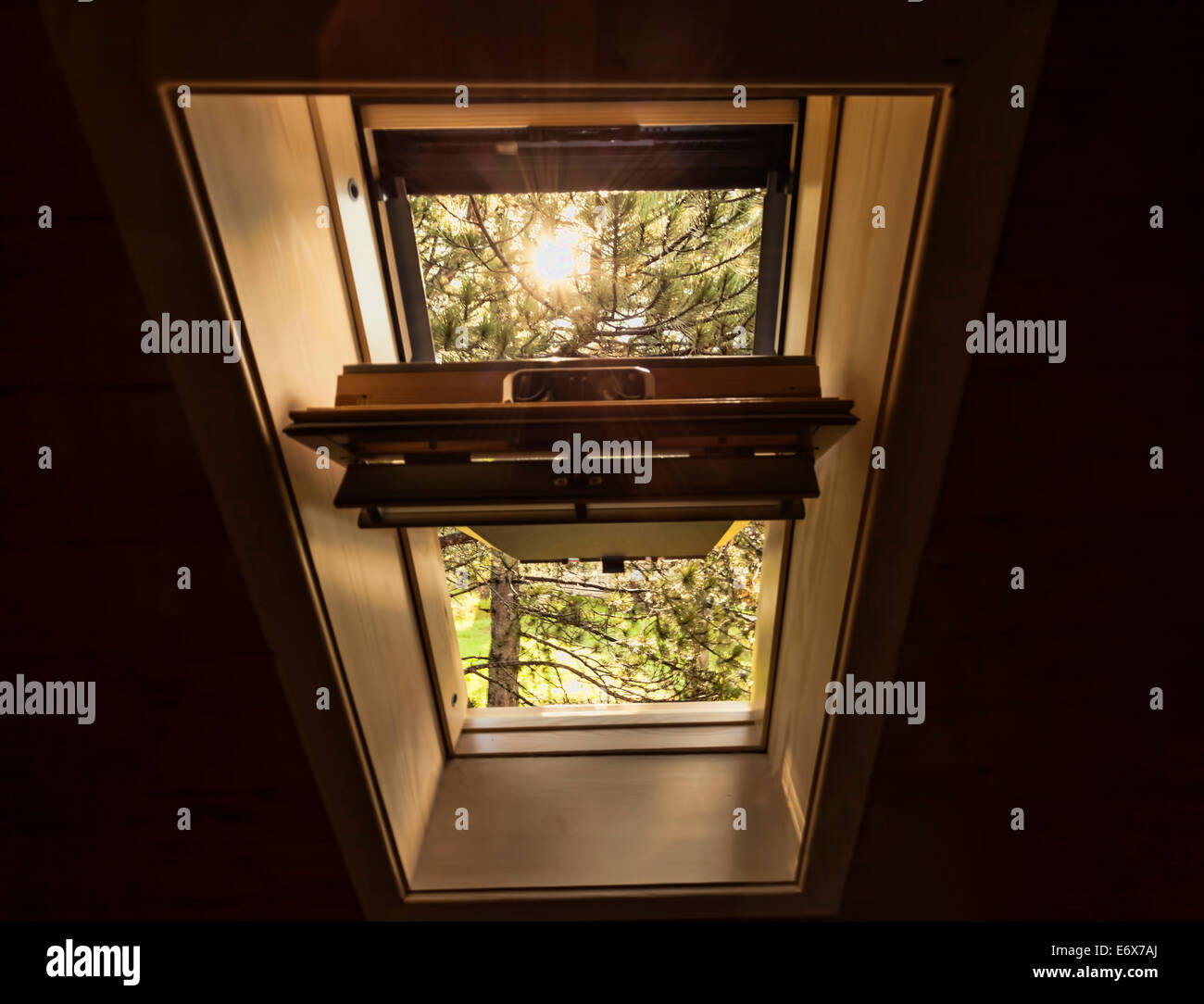Beautiful nature view through roof skylight Stock Photo - Alamy