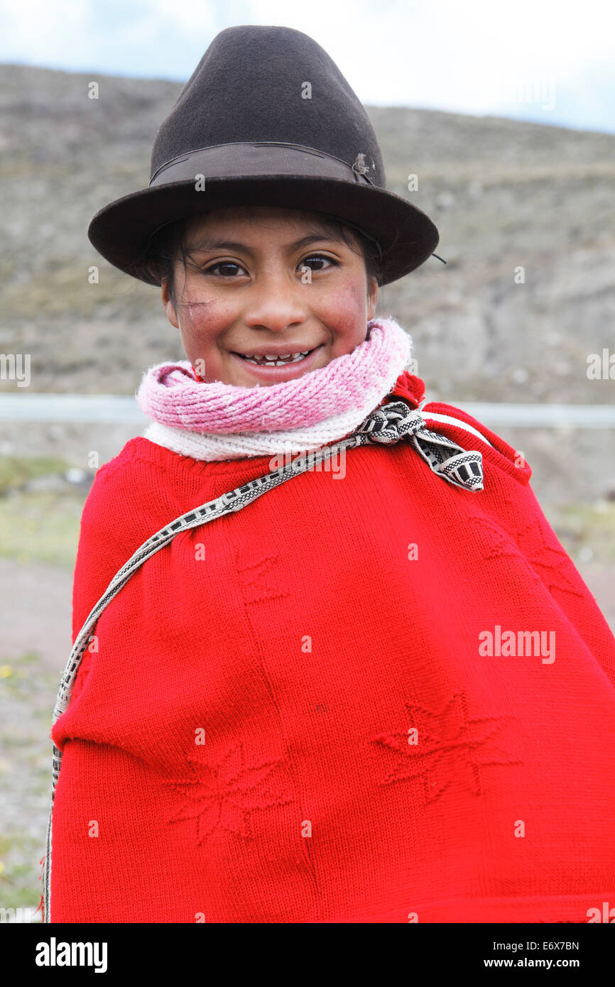 Girl in traditional costume, Puruhá people, Kichwa, Chimborazo Province ...