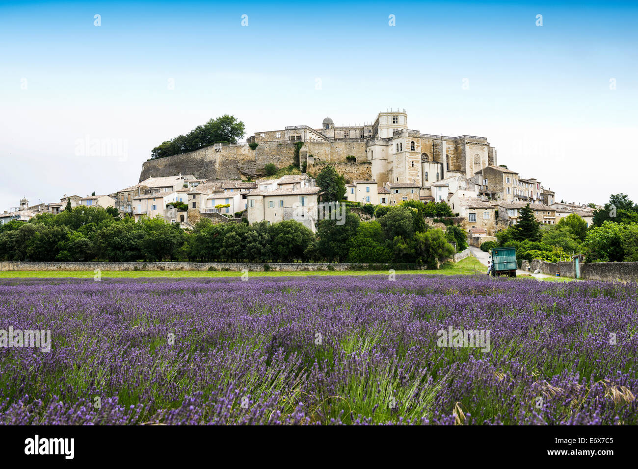 Town view with palace, Grignan, Département Drôme, Rhône-Alpes ...