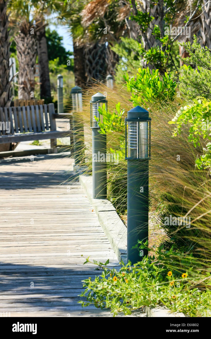 Solar powered boardwalk lighting Stock Photo - Alamy