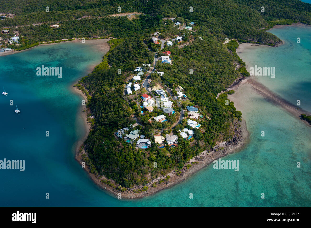 Aerial view of Airlie Beach, Whitsunday Region, Queensland, Australia ...