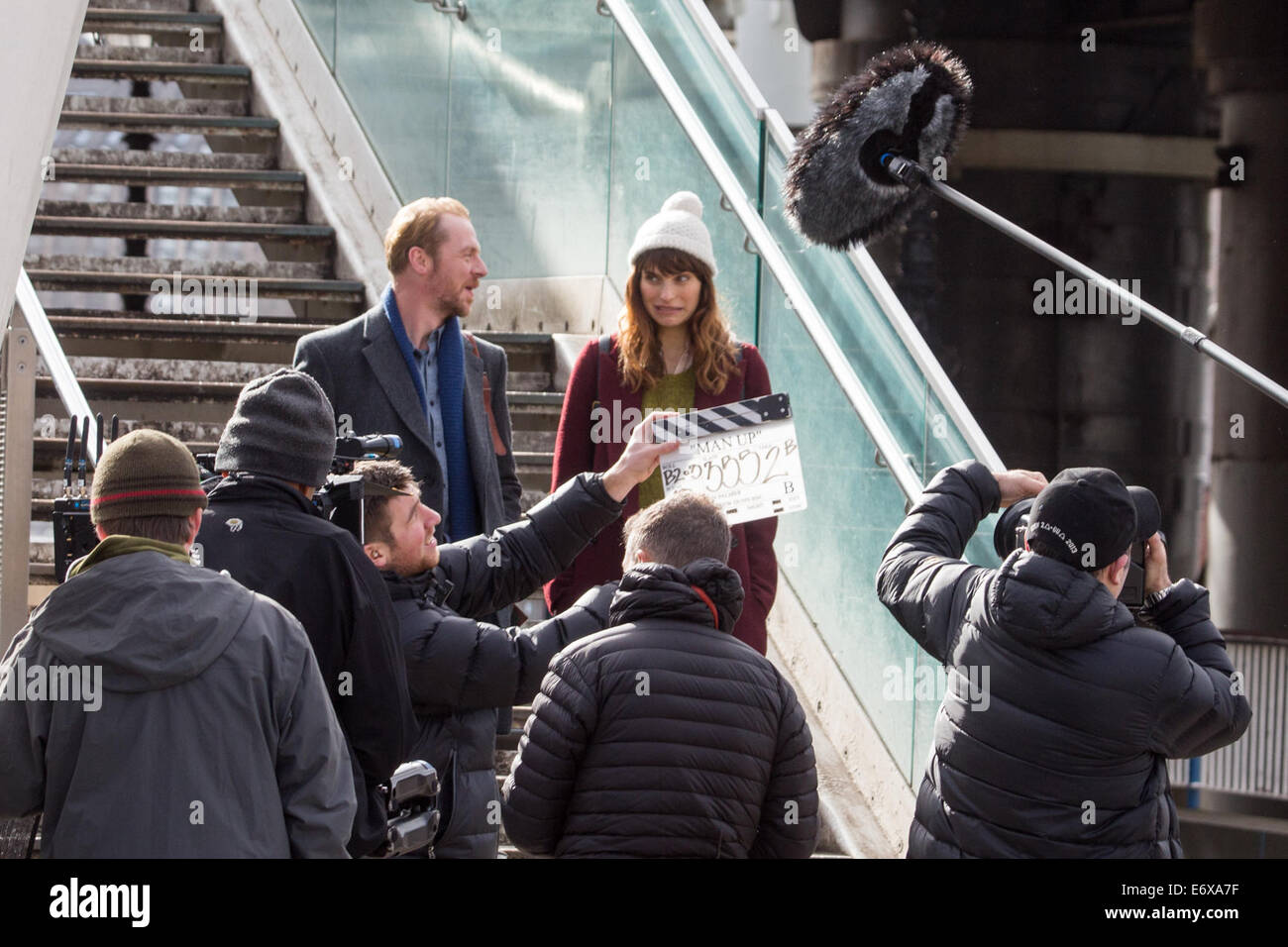 Simon Pegg and Lake Bell filming 'Man Up' on location in London ...