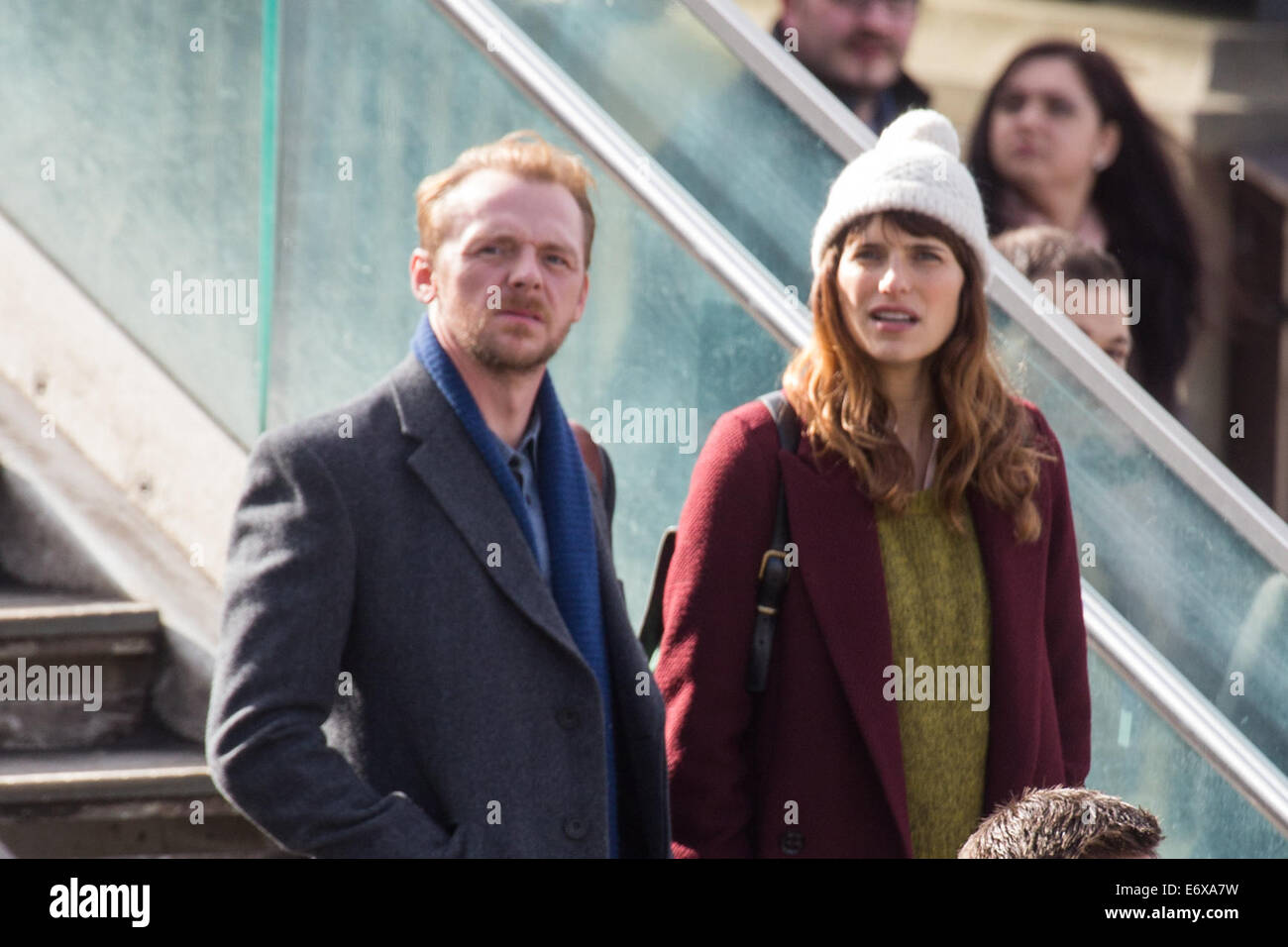Simon Pegg and Lake Bell filming 'Man Up' on location in London ...