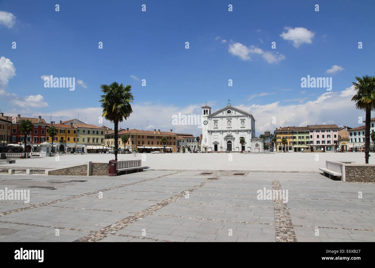white Church and the square of PALMANOVA Octagonal shaped in Italy ...