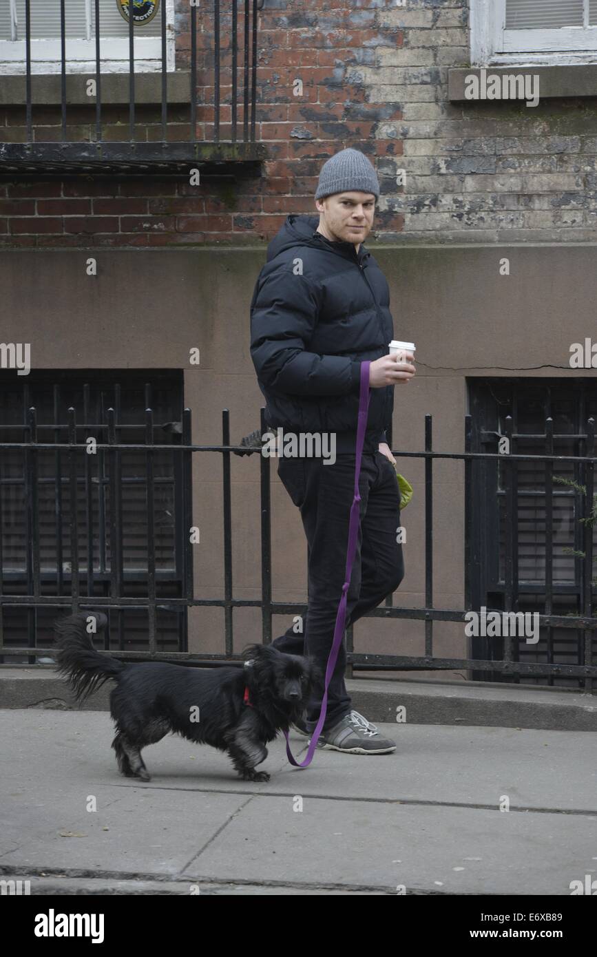 Michael C Hall walks his dog in the village Featuring: Michael C Hall ...