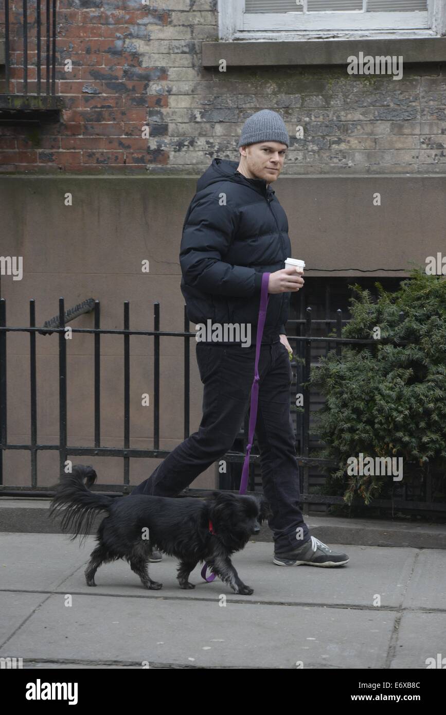 Michael C Hall walks his dog in the village Featuring: Michael C Hall ...