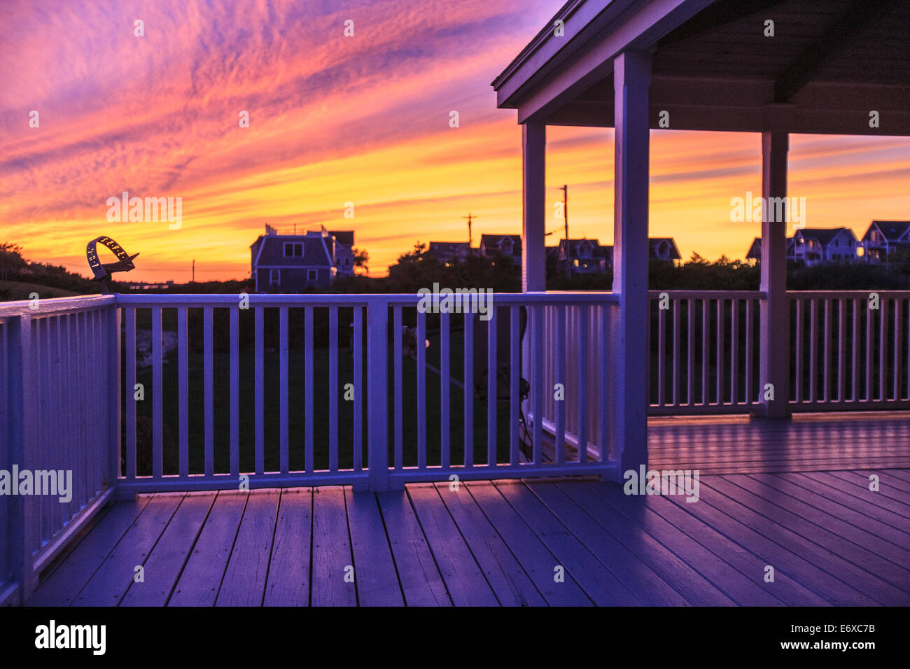 Sunset from vacation home with New Shoreham in background, Block Island ...