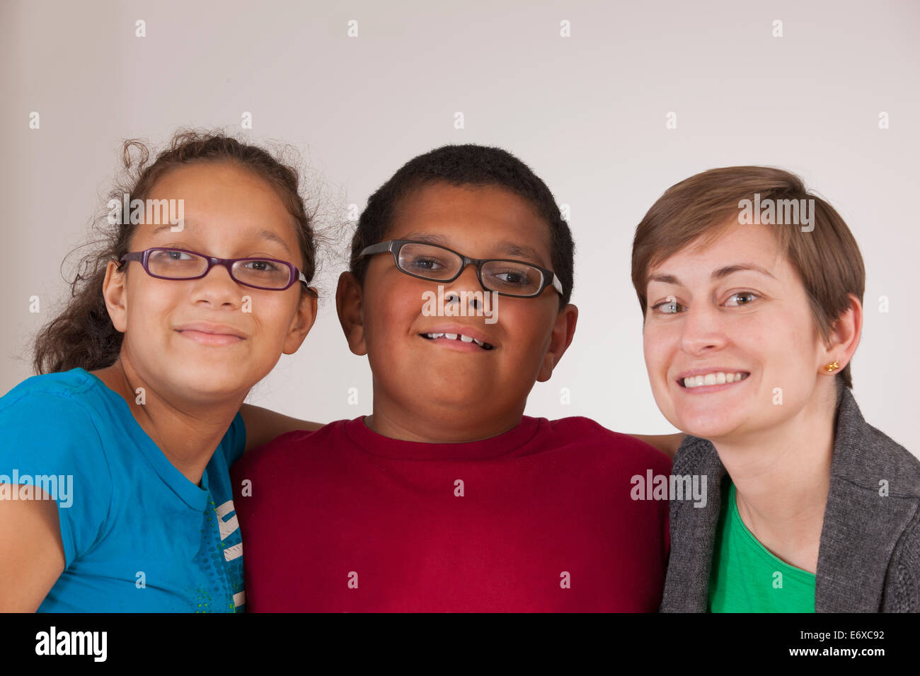 Brother and sister with learning disability with their mentor Stock ...