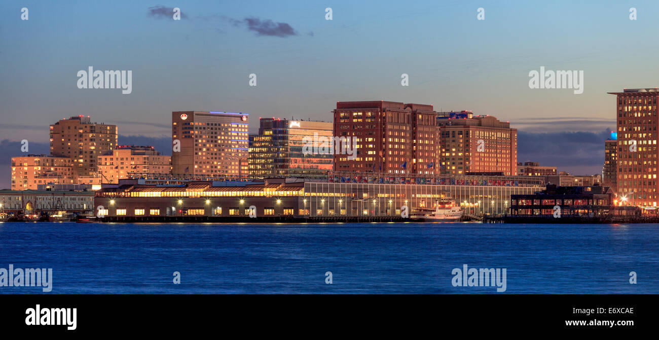 Seaport District with World Trade Center at dusk, Boston, Massachusetts ...